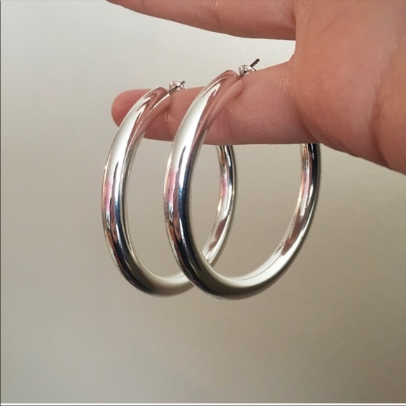 Jewelry | Your Favorite Big Smooth Thick Round Silver Hoops | Poshmark